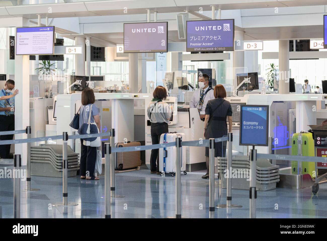 United Airlines check-in counter at Haneda Airport Terminal 3.After the ...