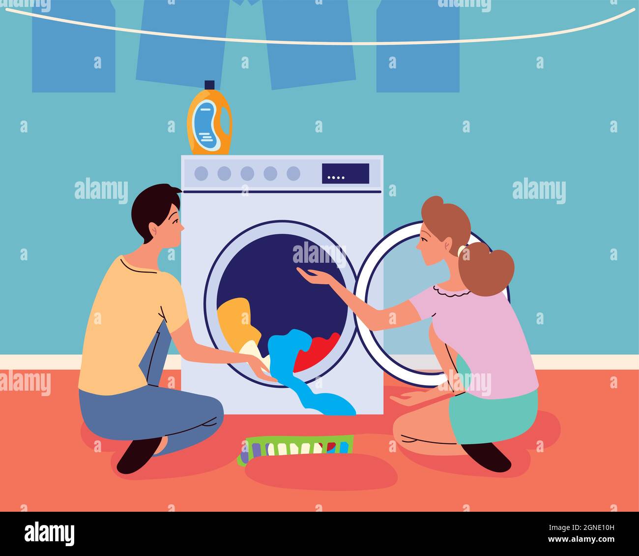 couple with wash machine Stock Vector Image & Art - Alamy