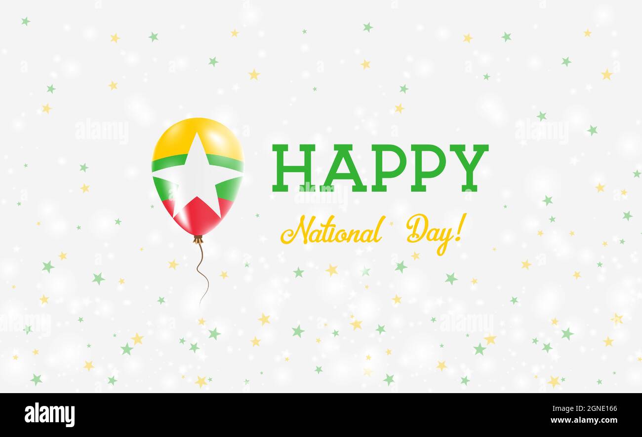 Myanmar National Day patriotic poster. Flying Rubber Balloon in Colors ...