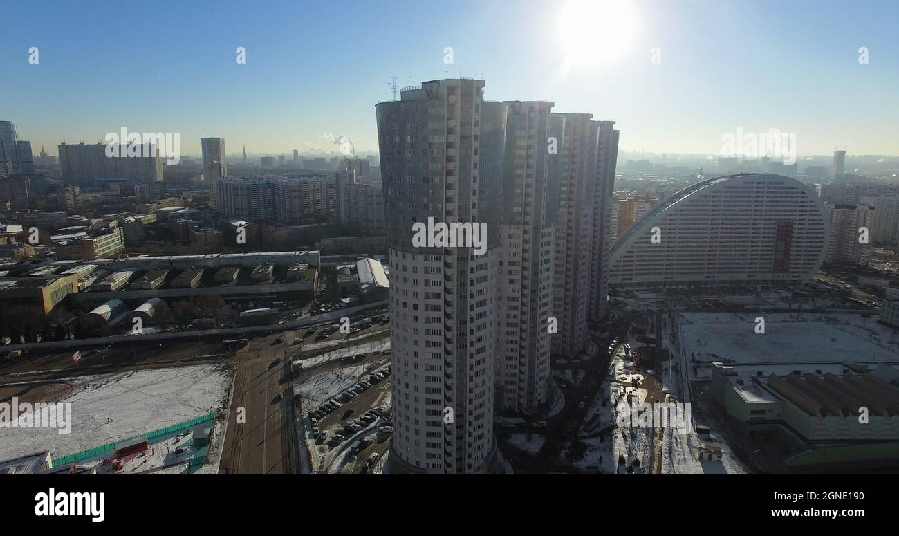 Aerial winter cityscape of Moscow with modern apartment buildings ...