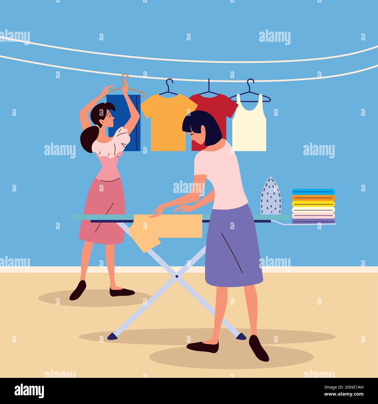 Woman hanging laundry Stock Vector Images - Alamy