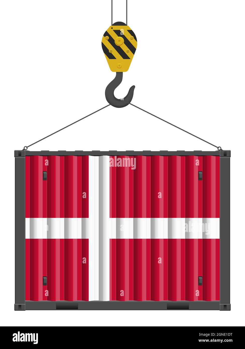 Hooked cargo container with Denmark flag on a white background. Vector ...