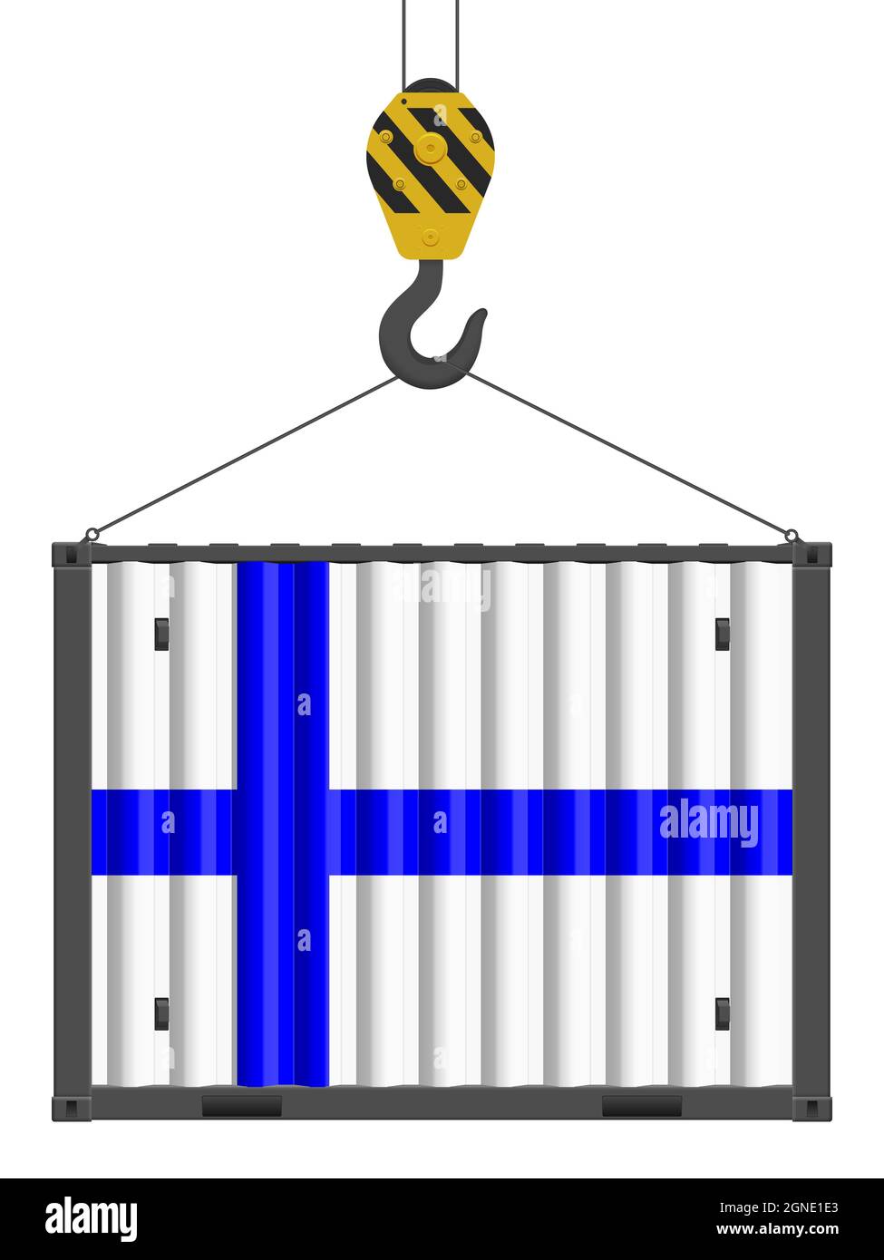 Hooked cargo container with Finland flag on a white background. Vector ...