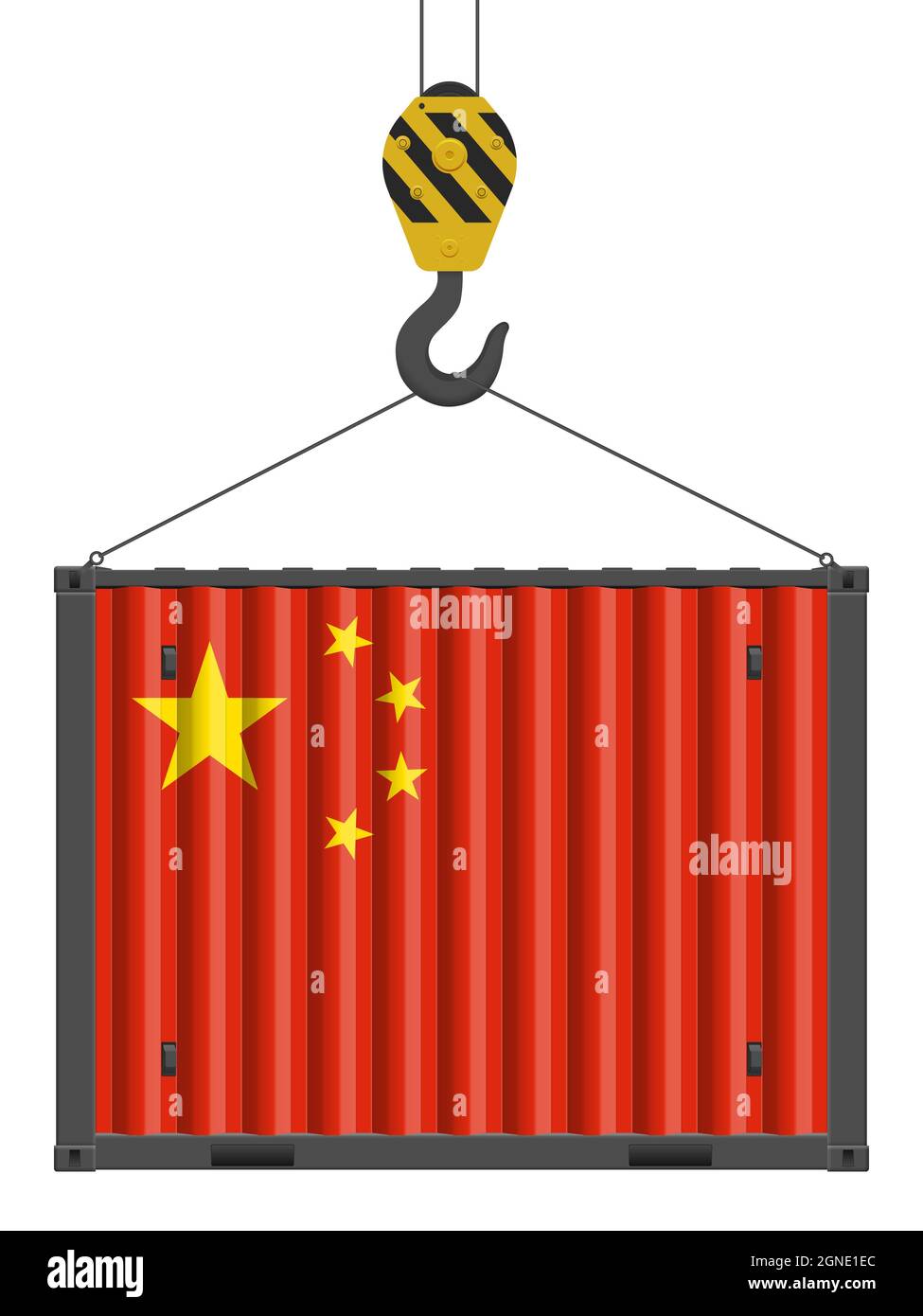 Hooked cargo container with China flag on a white background. Vector ...