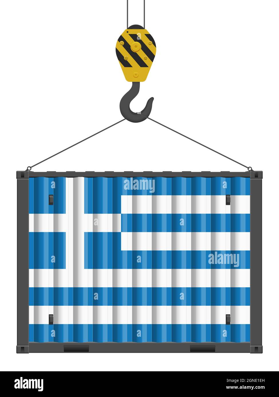 Hooked cargo container with Greece flag on a white background. Vector ...