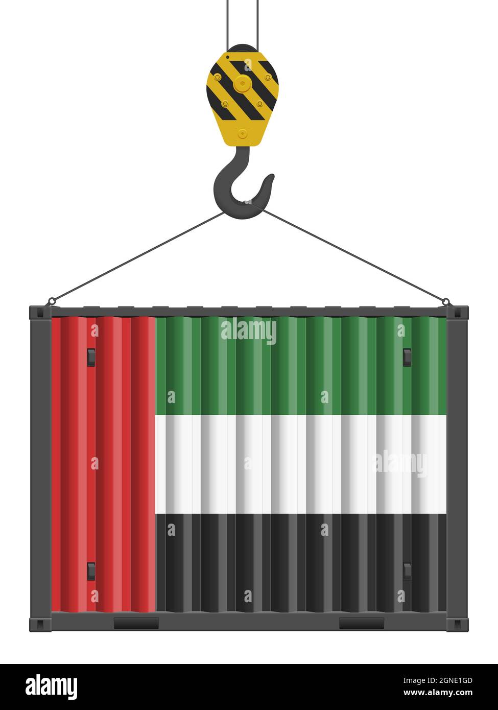 Hooked cargo container with UAE flag on a white background. Vector ...