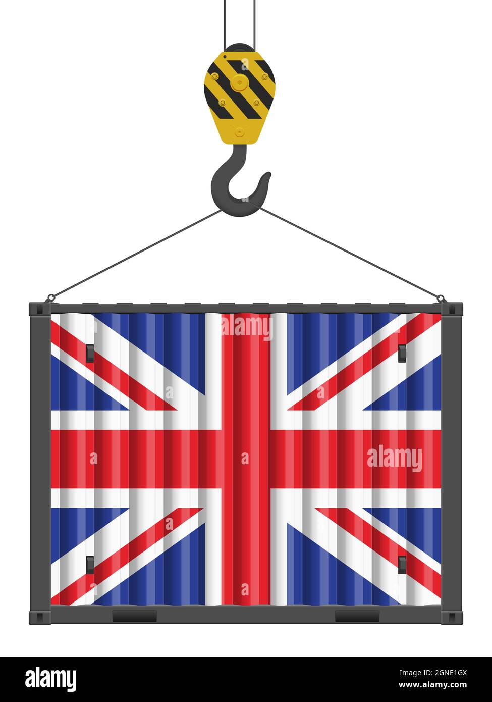 Hooked cargo container with UK flag on a white background. Vector ...