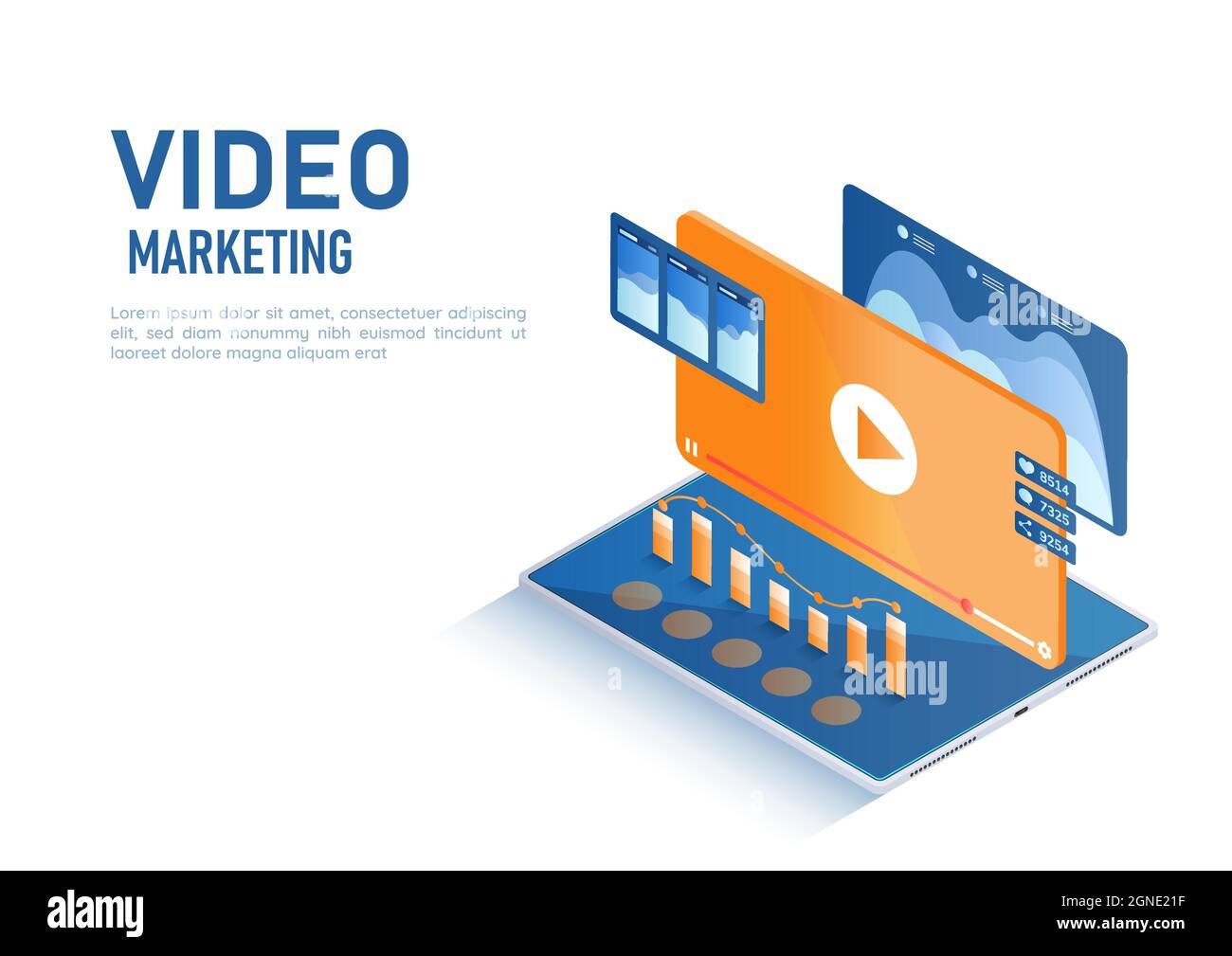 3d Isometric Web Banner Video with Play Button and Data Analysis on ...