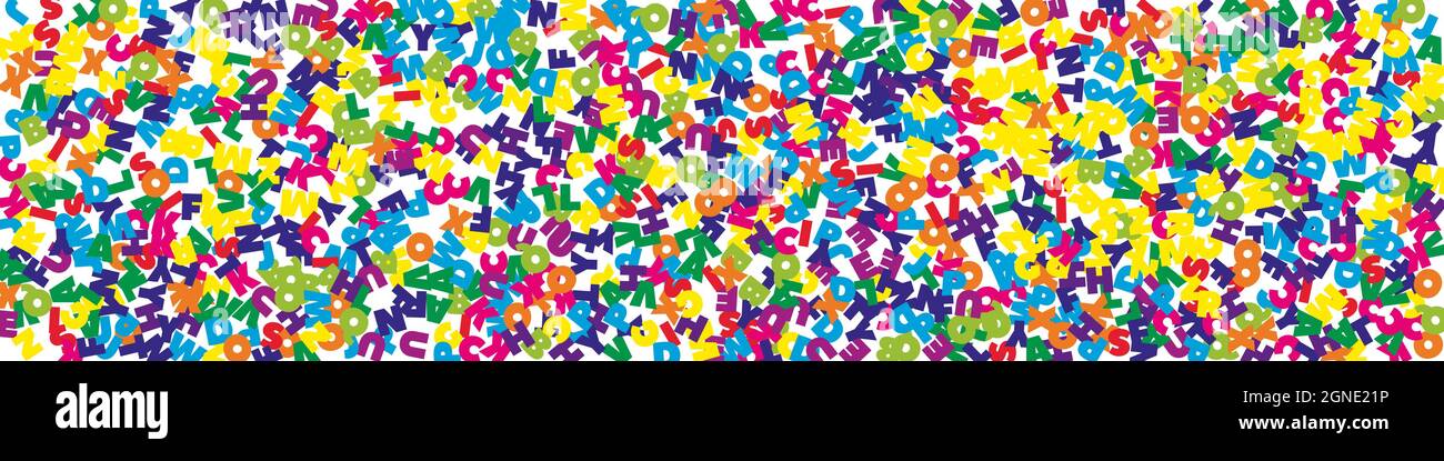 Falling letters of English language. Colorful flying words of Latin ...