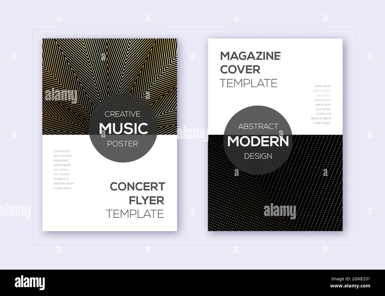 Modern cover design template set. Gold abstract lines on black ...