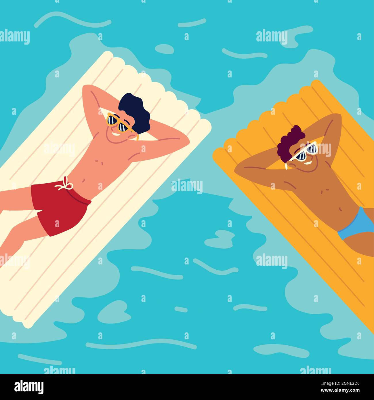Young men on float Stock Vector Images - Alamy