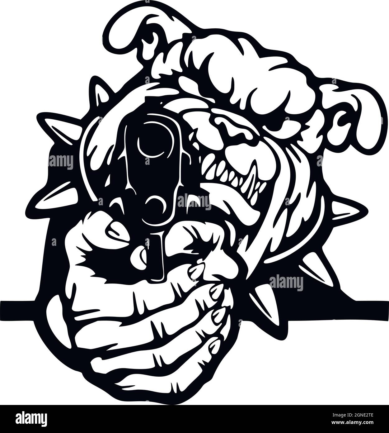 Angry English Bulldog - bad dog with gun - vector stencil. Head of dog ...