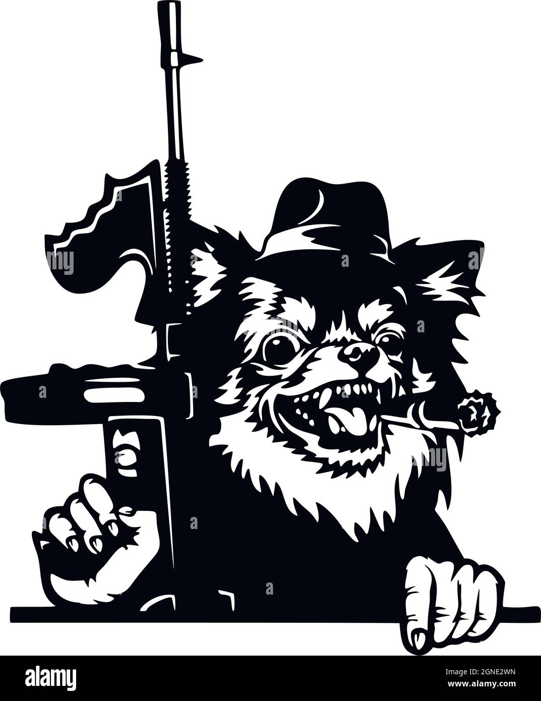 Angry Chihuahua - bad dog with gun - vector stencil. Head of dog with ...