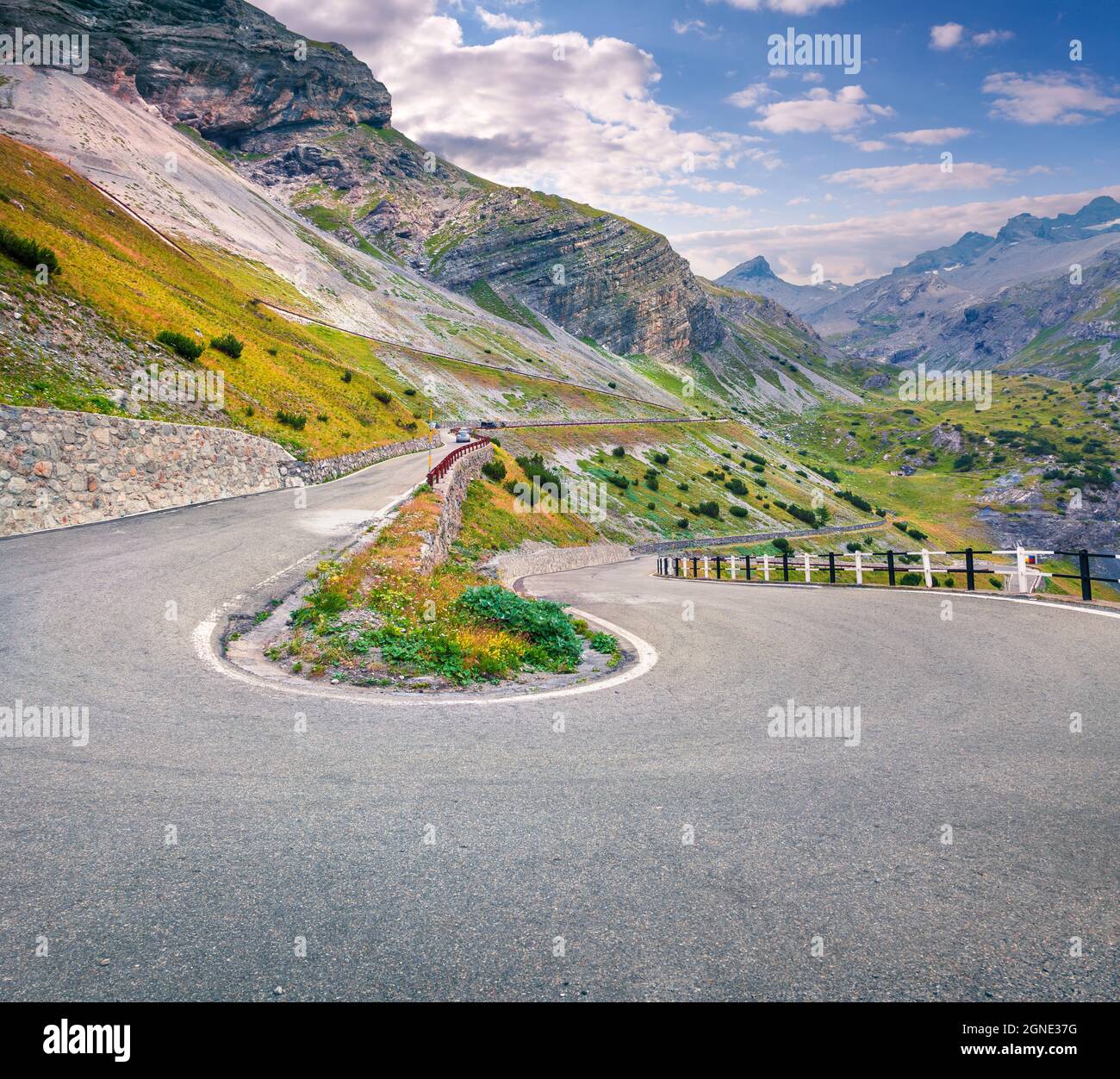 View of famous Italian Stelvio High Alpine Road, elevation of 2,757 m ...