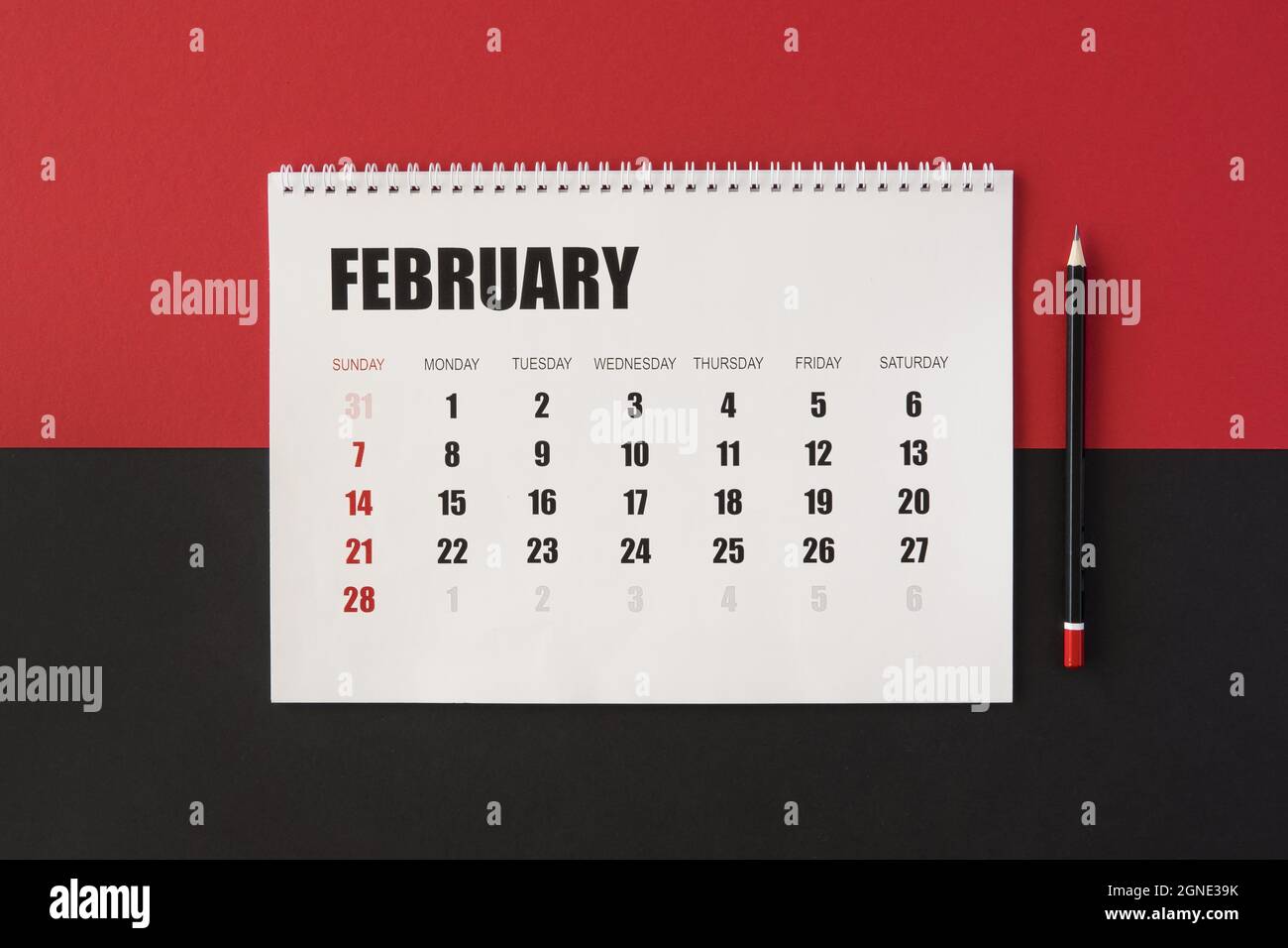 flat lay planner calendar red black background. High quality and ...