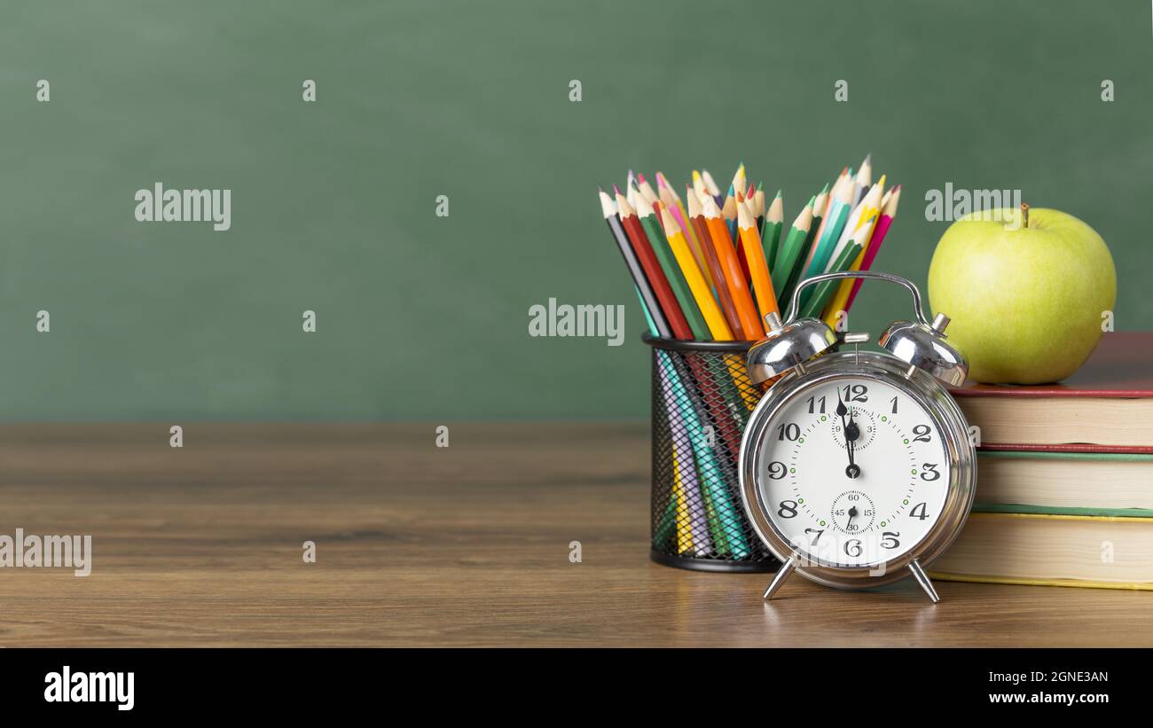 front view educational objects arrangement with copy space. High ...