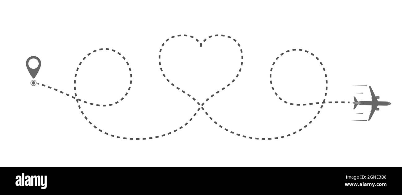 plane's course line describes the shape of the heart. Flat design Stock ...