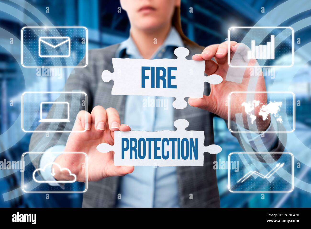 Writing displaying text Fire Protection. Word for measures taken to ...