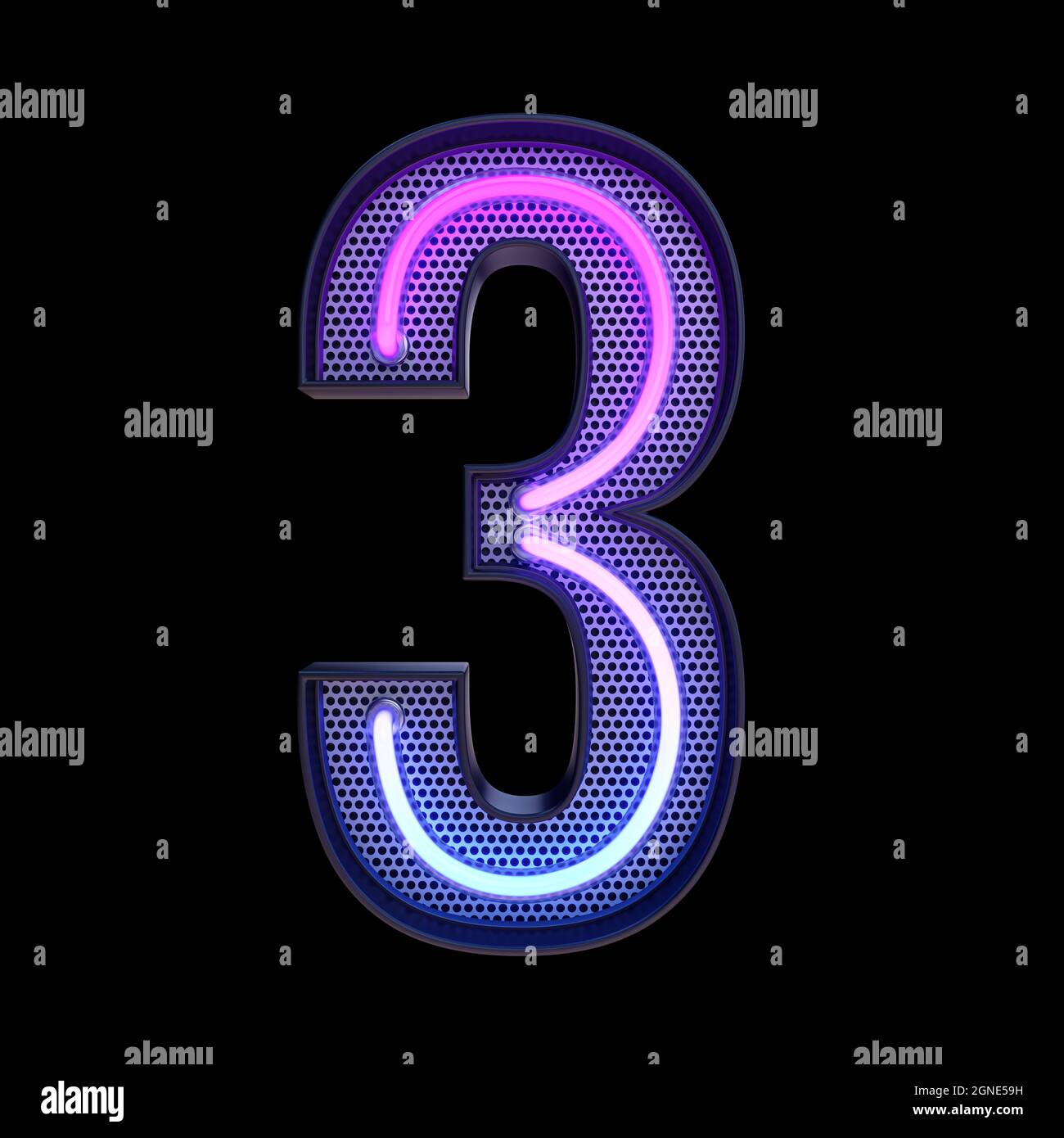 Number 3, Alphabet. Neon retro 3d number isolated on a black background ...