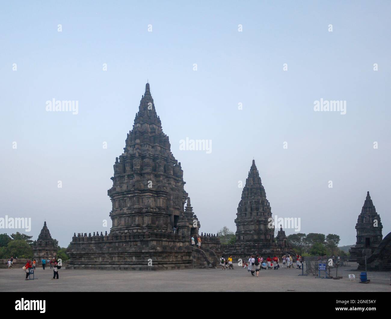 View of ancient Prambanan Temple Complex and crowd of tourist in ...