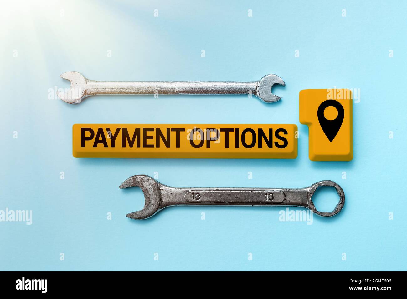 Sign displaying Payment Options. Business overview The way of chosen to ...