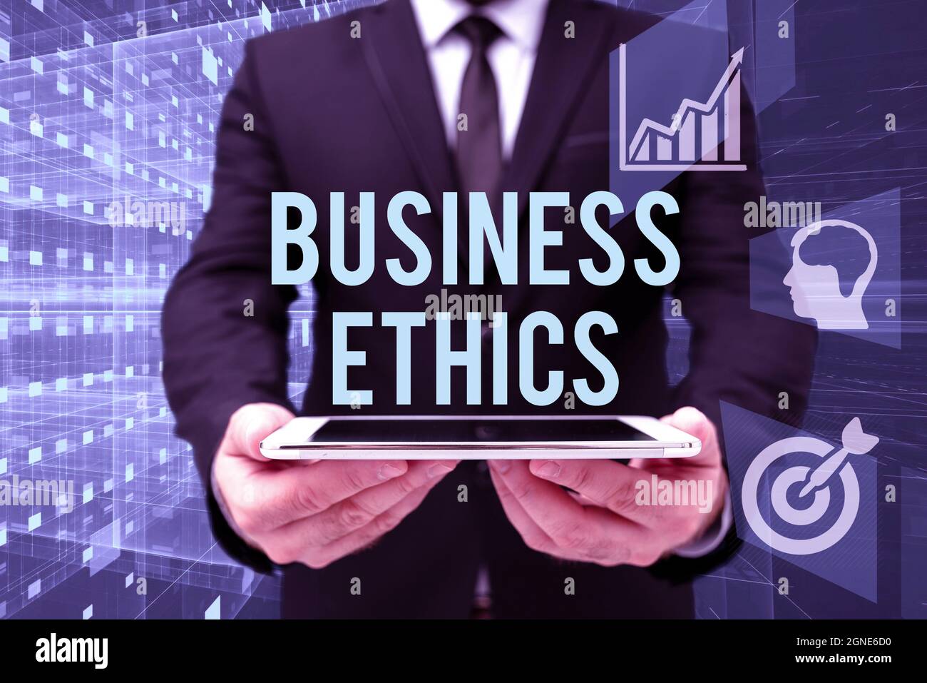 Conceptual caption Business Ethics. Business overview Moral principles ...