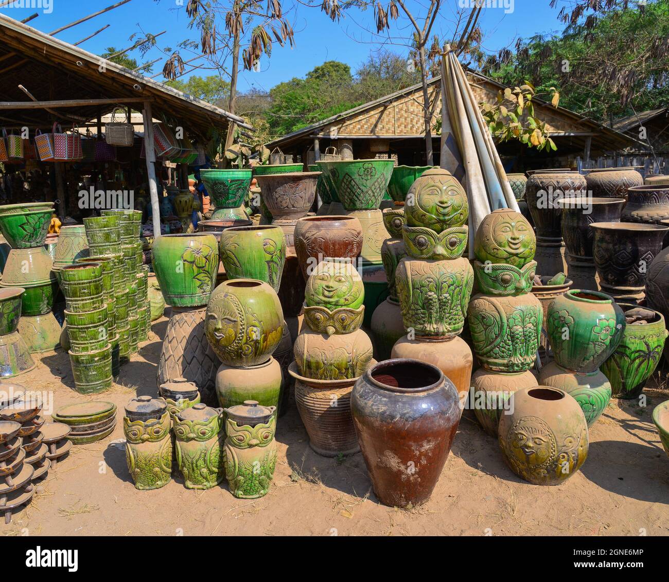 Traditional pottery shop in Bagan, Myanmar. Bagan is a famous tourist ...
