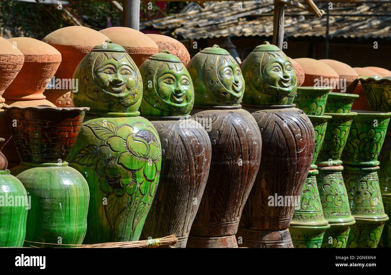 Traditional pottery shop in Bagan, Myanmar. Bagan is a famous tourist ...