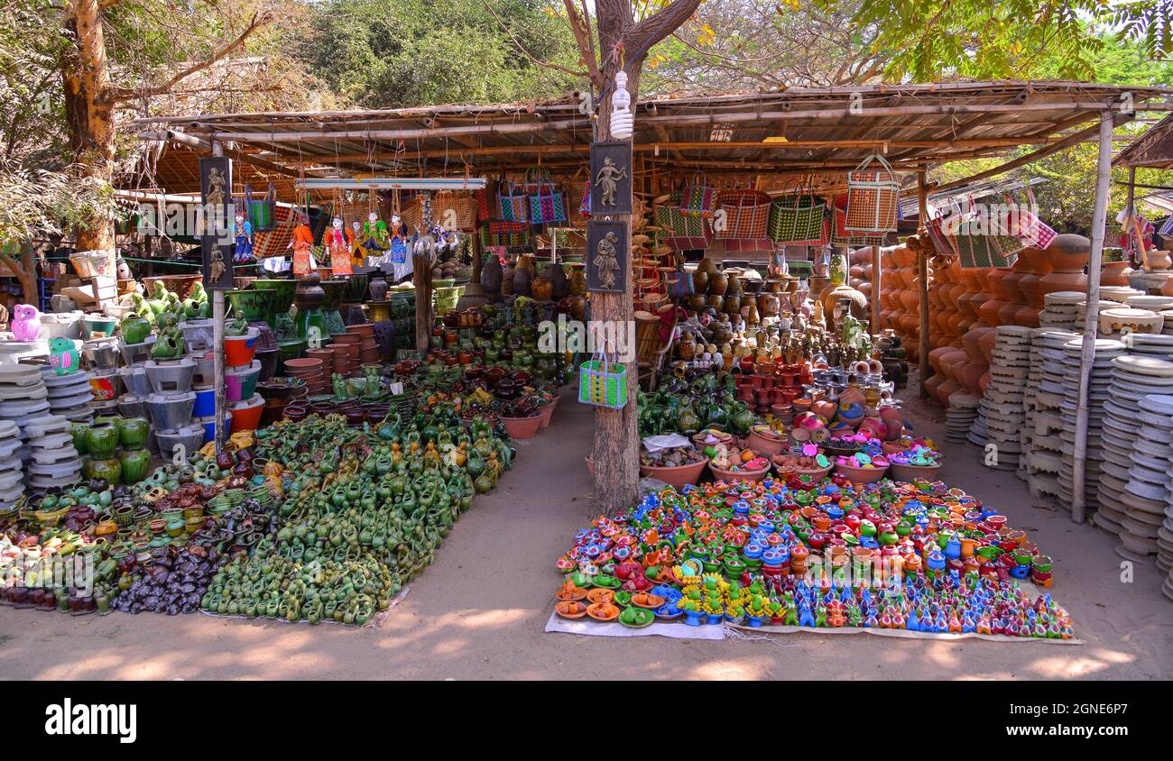 Bagan, Myanmar - Feb 4, 2017. Traditional pottery shop in Bagan ...