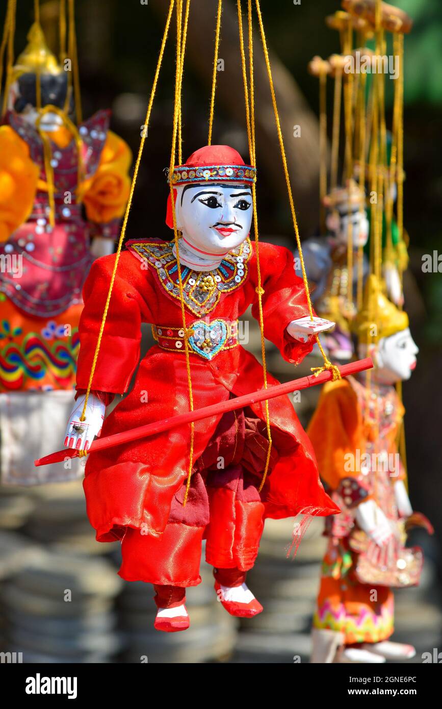 Traditional Burmese puppet for sale at the shop in Bagan, Myanmar ...