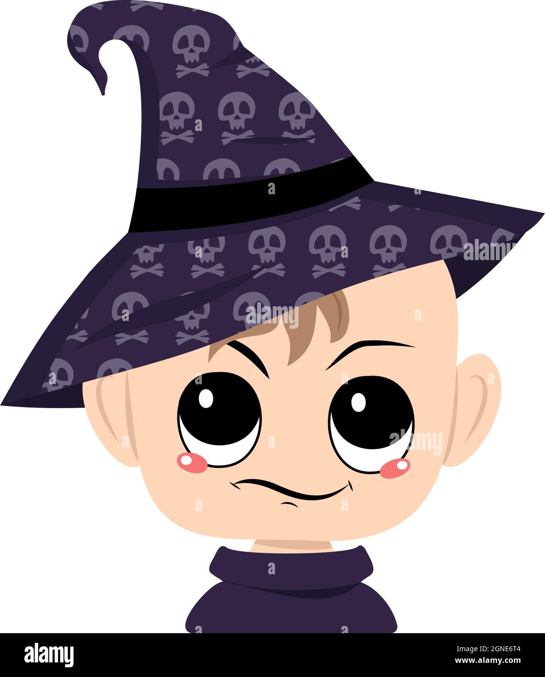 Avatar of a child with big eyes and suspicious emotions in a pointed ...