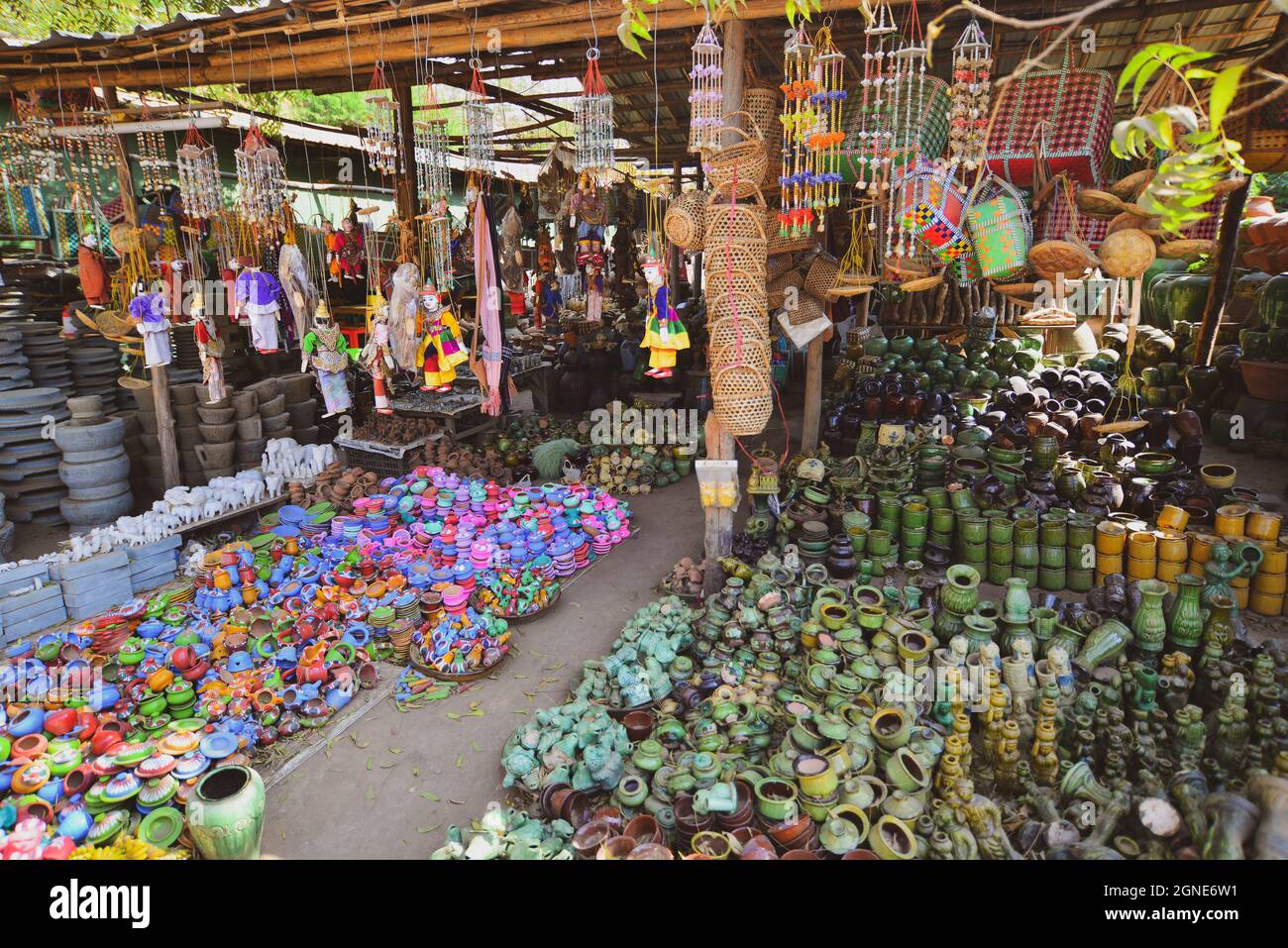 Bagan, Myanmar - Feb 4, 2017. Traditional pottery shop in Bagan ...
