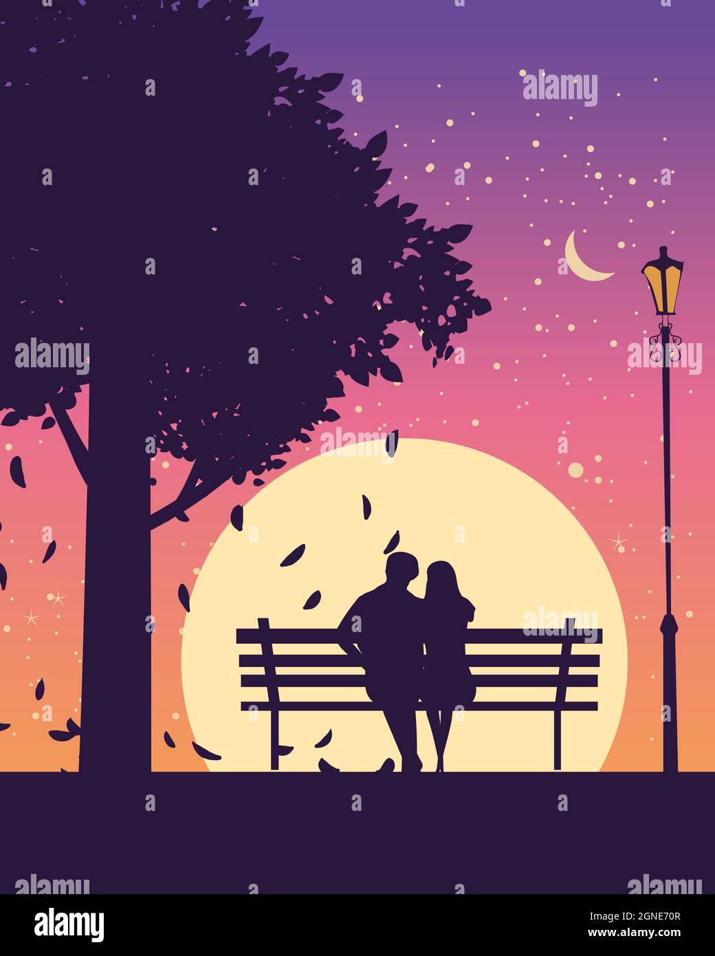 Silhouette Couple Sitting Bench Sunset Bench Stock Vector Images Alamy