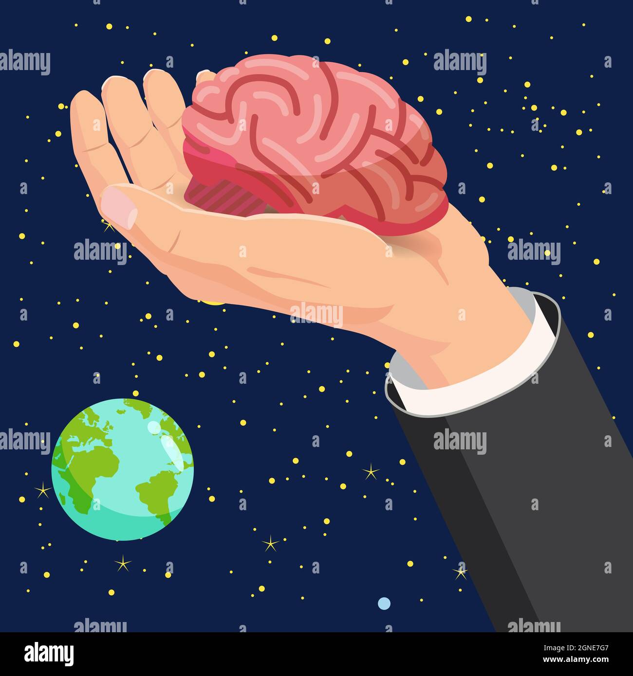 Hand holding brain carefully symbolic of mental health. Concept ...