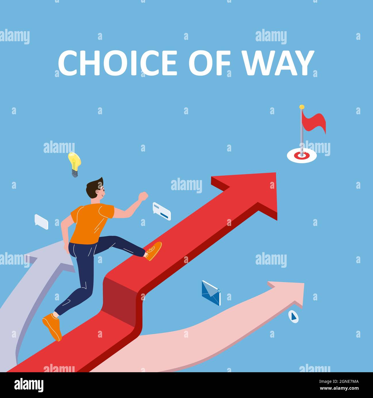 Choice way Young man chooses the path running of the direction to ...