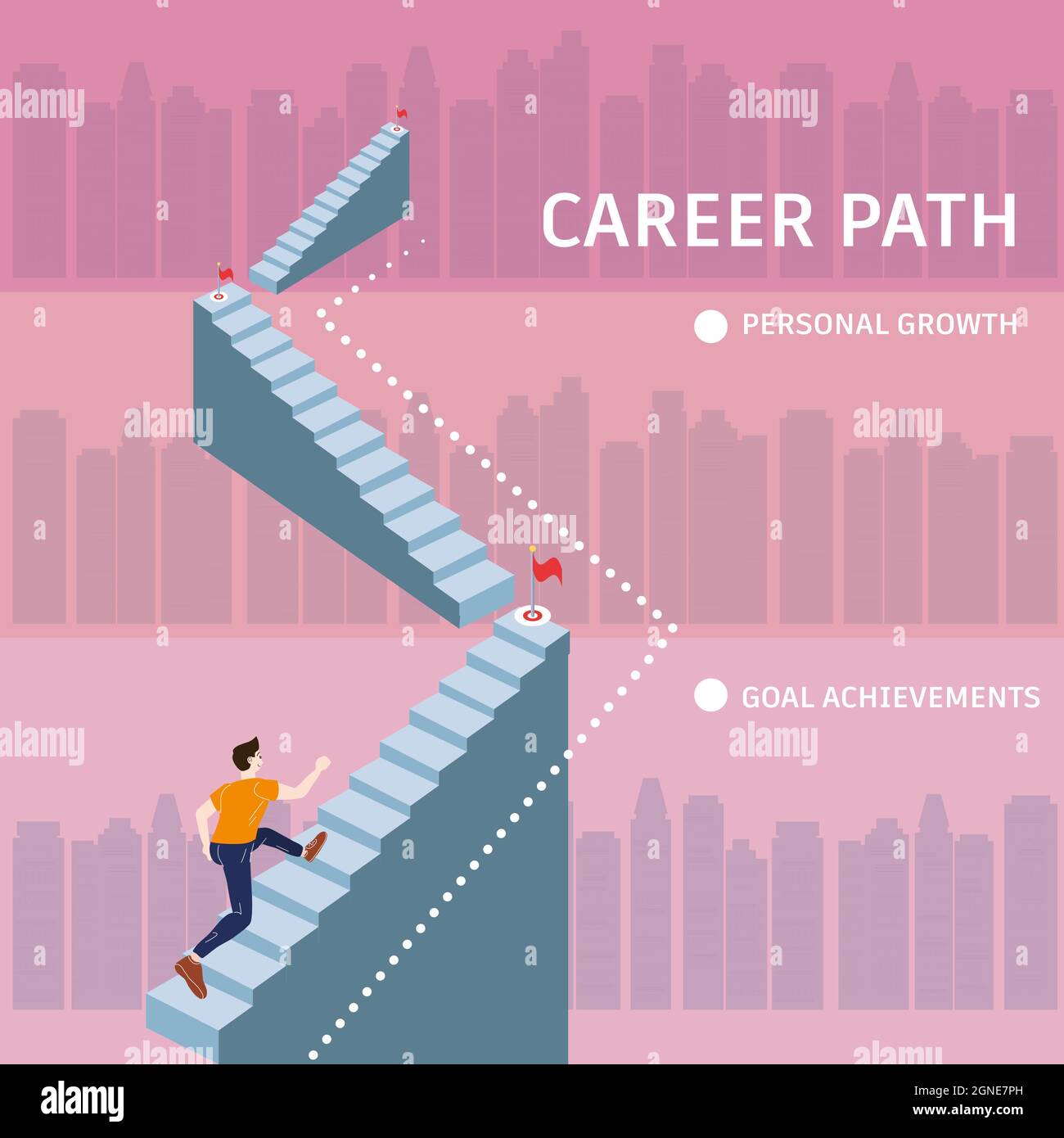 Young man running up stairway to target Career Path. Cuccessful choice ... Young man running up stairway to target Career Path. Cuccessful choice ...