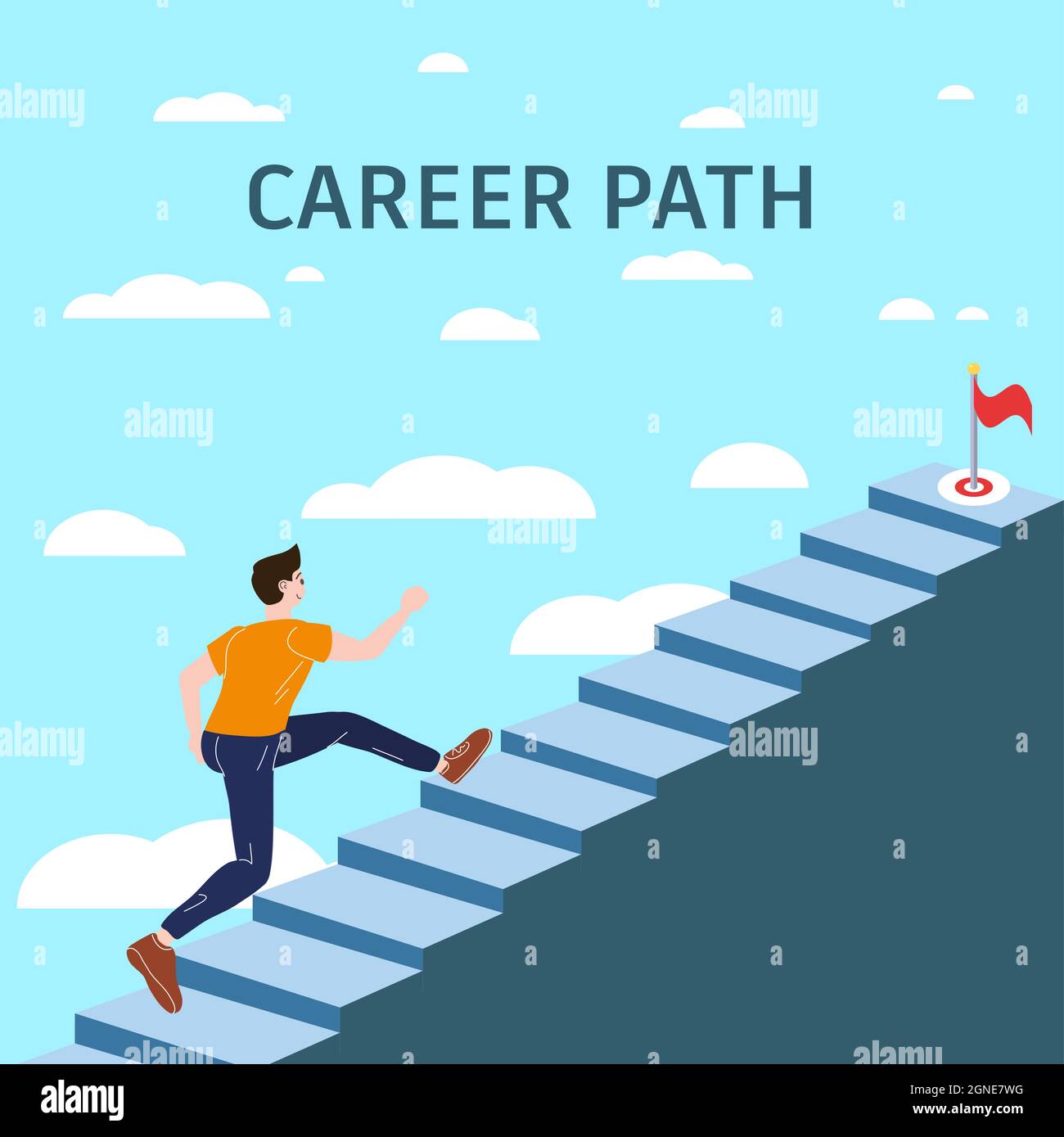 Career Path Young man running up stairway to target. Cuccessful choice ... Career Path Young man running up stairway to target. Cuccessful choice ...