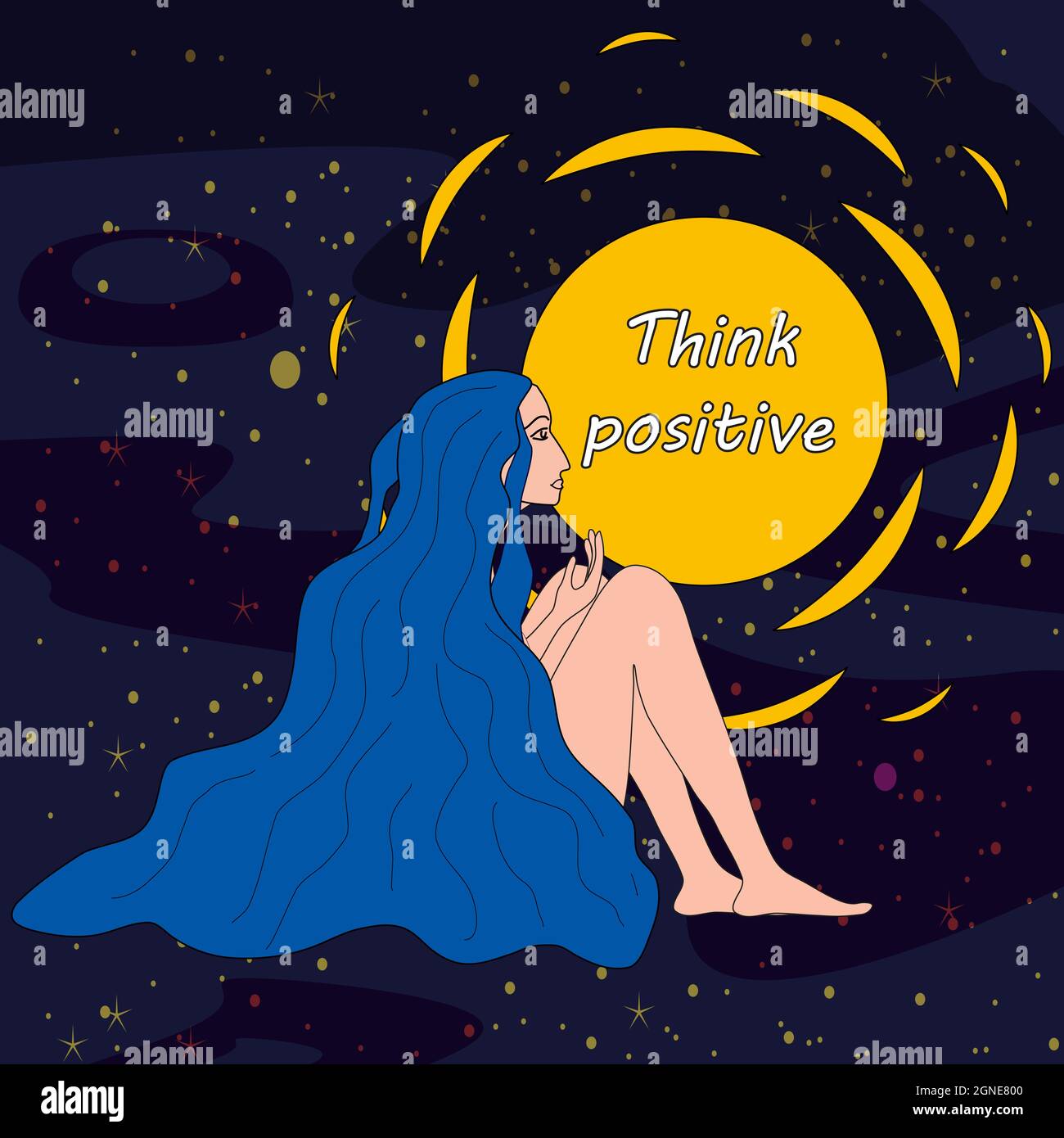 Think Positive Woman sitting thinking about happiness. Psychological ...