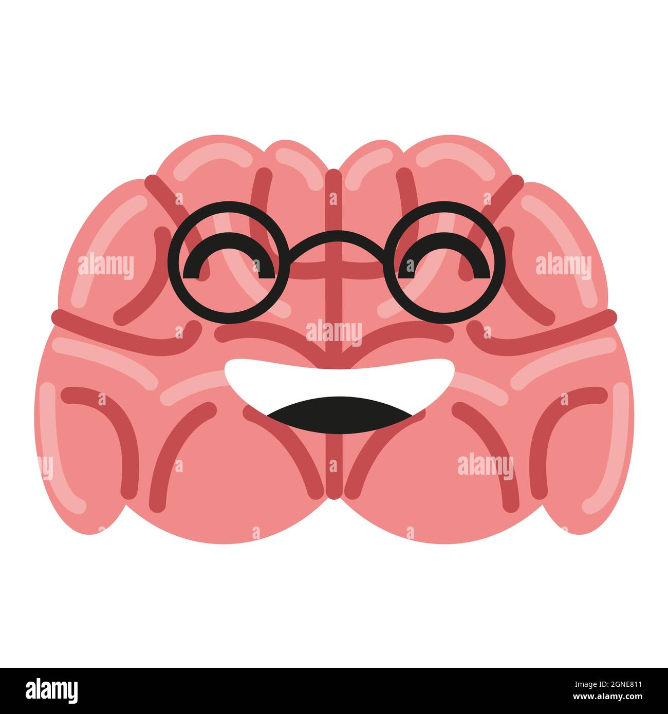 Brain with glasses smiling, cute positive character . Vector flat ...