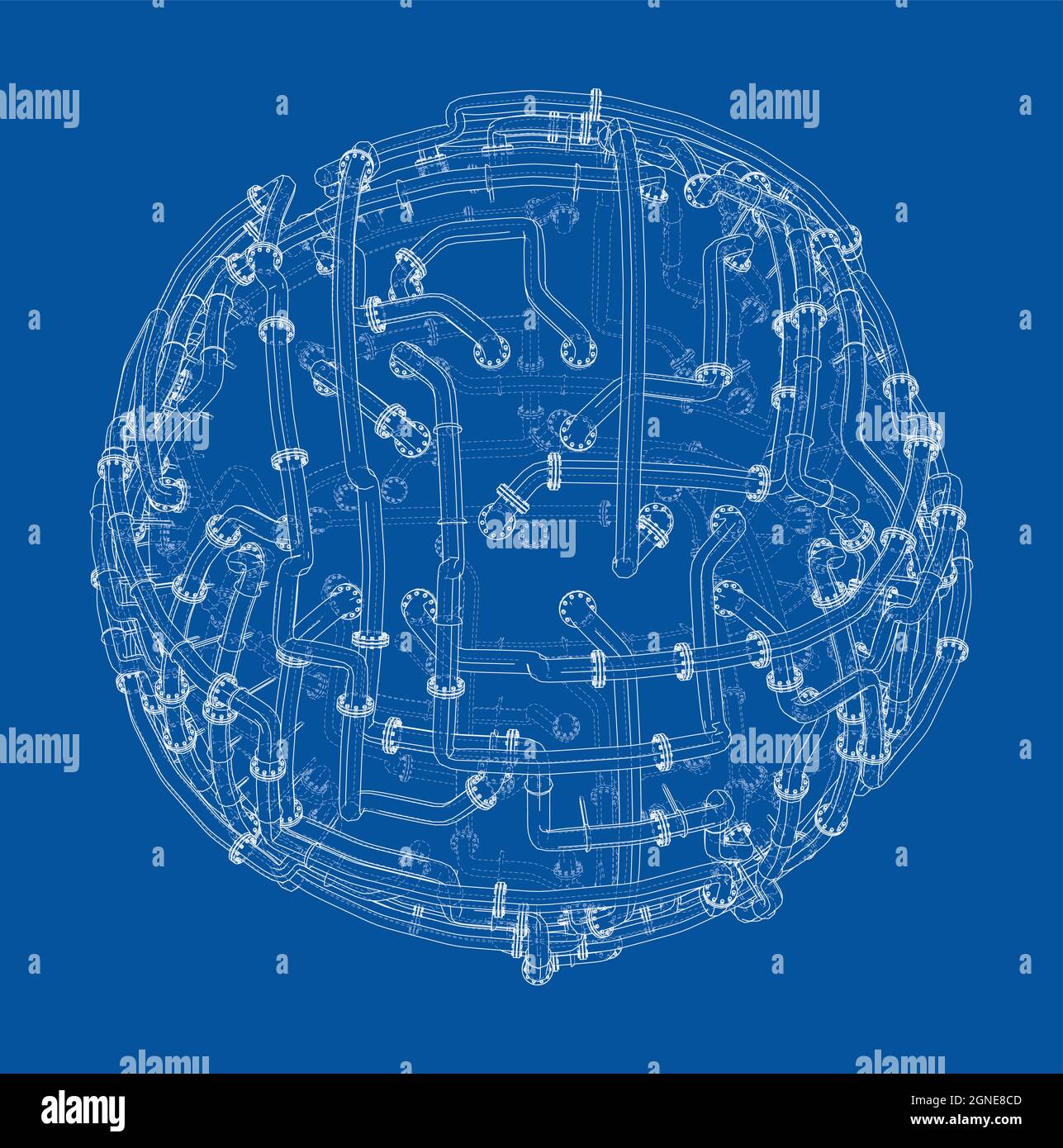 Pipes with flanges around a large sphere. Vector Stock Vector Image ...