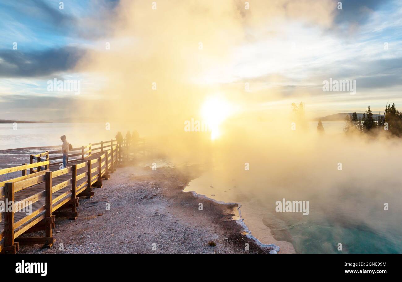 Inspiring natural background. Pools and geysers fields in Yellowstone ...