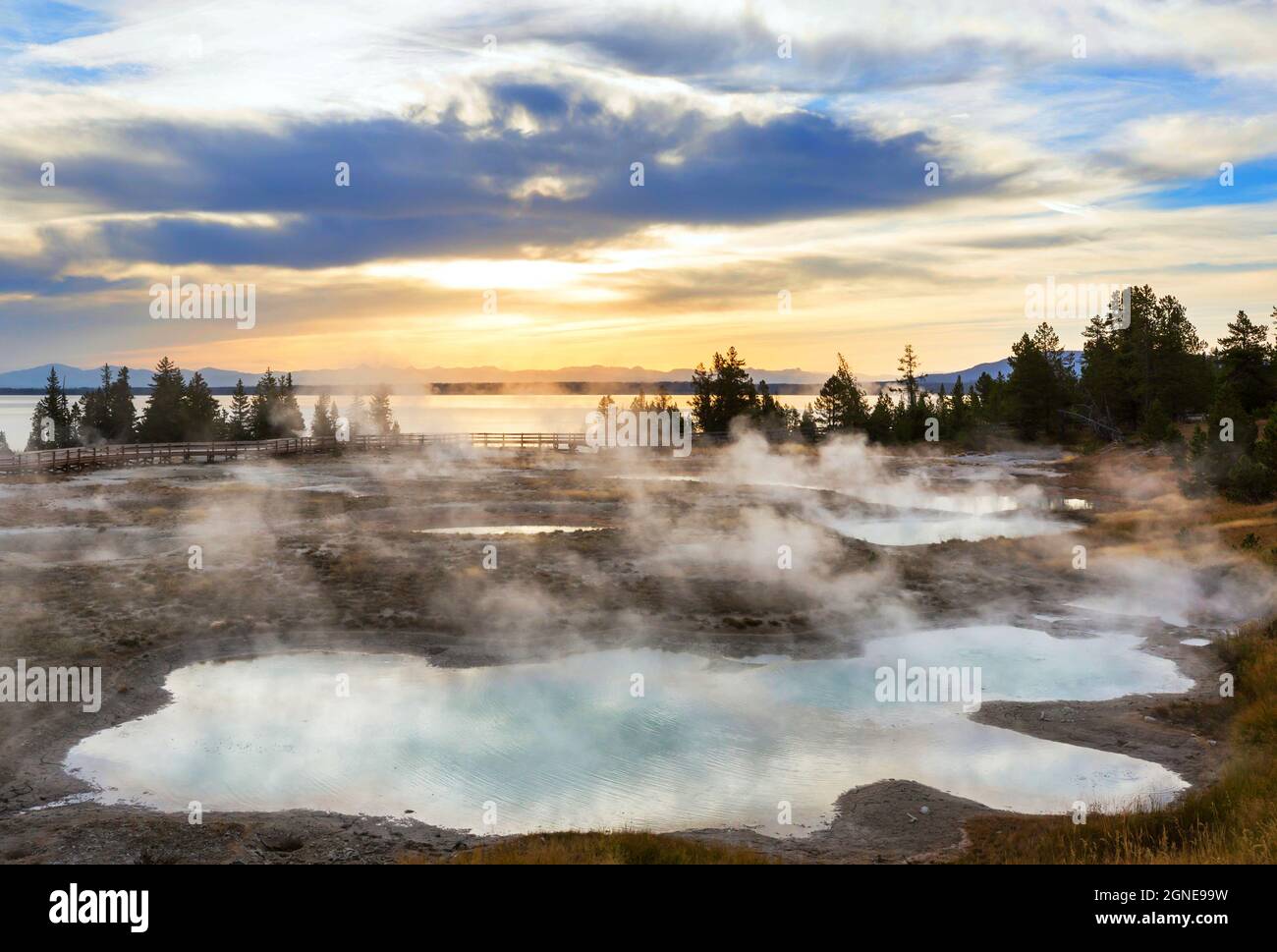 Inspiring natural background. Pools and geysers fields in Yellowstone ...