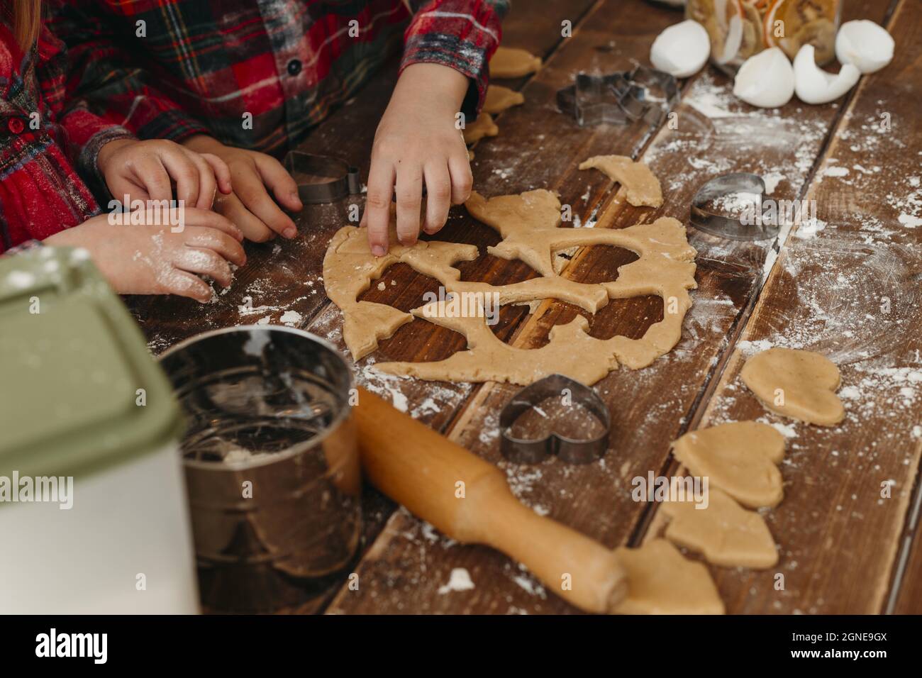 high angle children making cookies together home. High quality and ...