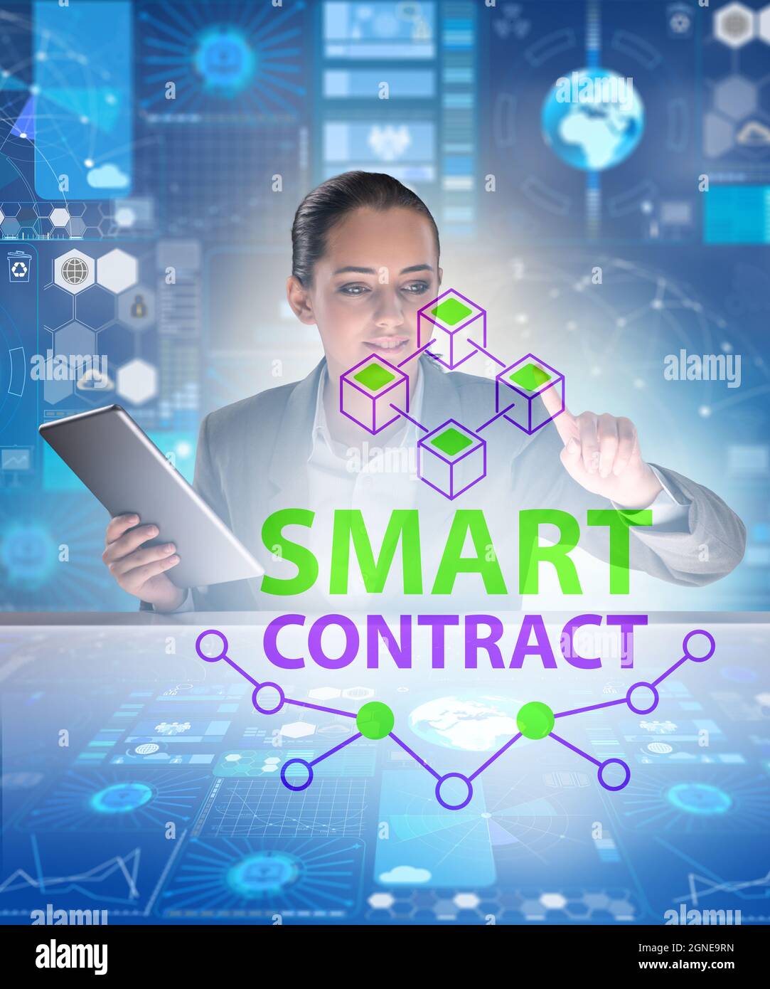 Smart contract as the illustration of blockchain concept Stock Photo ...