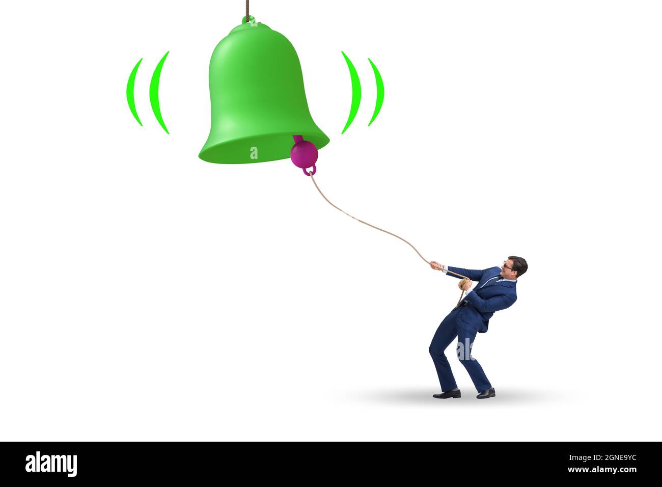 Businessman ringing the bell in case of the danger Stock Photo - Alamy