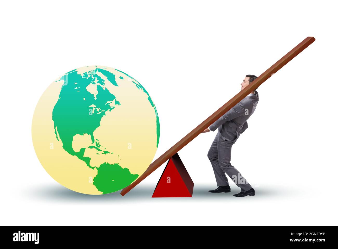 Businessman lifting the earth in the challenge concept Stock Photo - Alamy