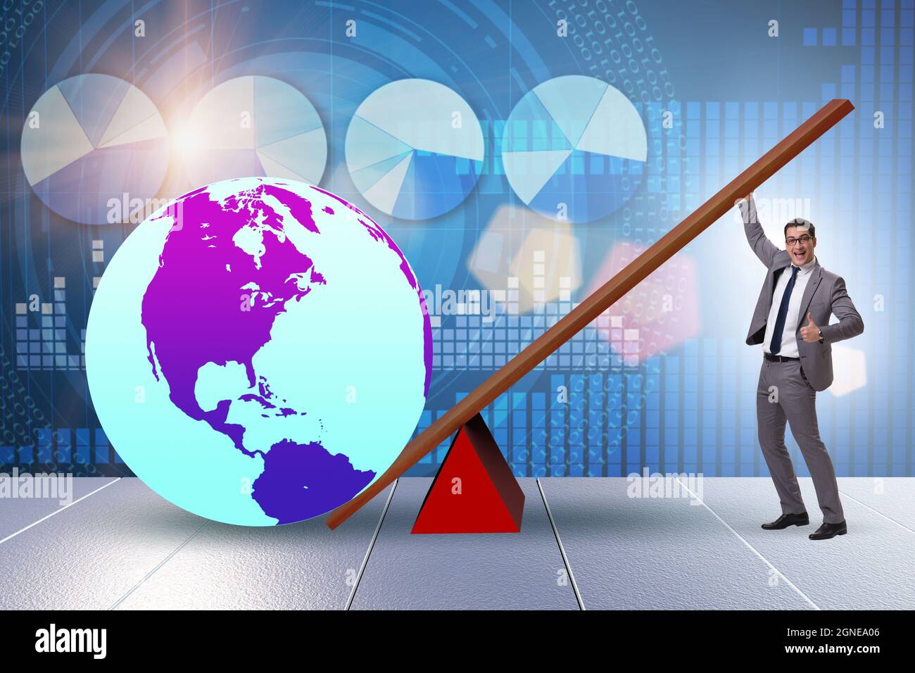 Businessman lifting the earth in the challenge concept Stock Photo - Alamy