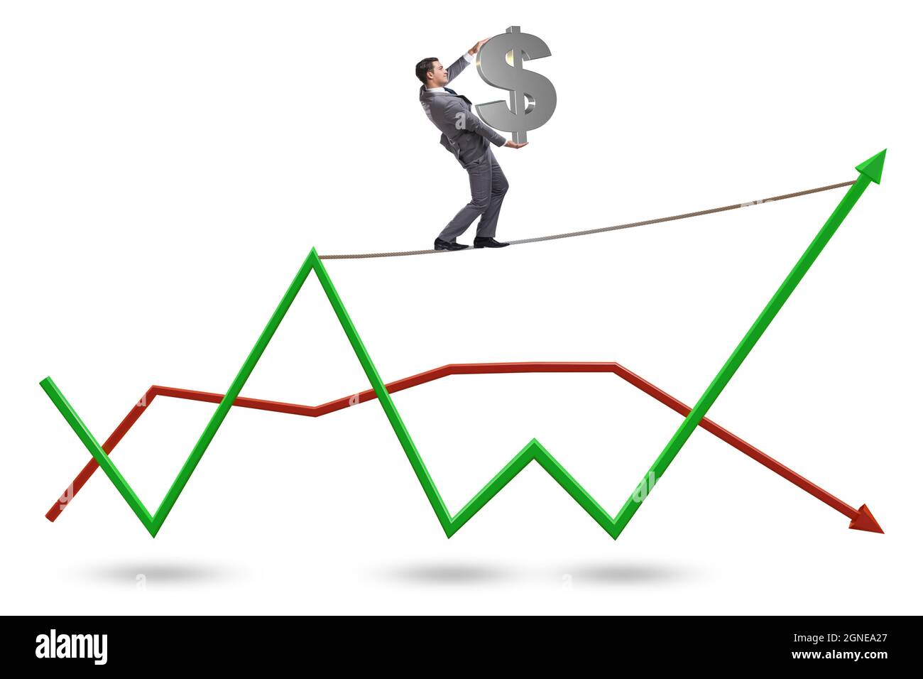 Businessman balancing on tightrope on the line chart Stock Photo - Alamy