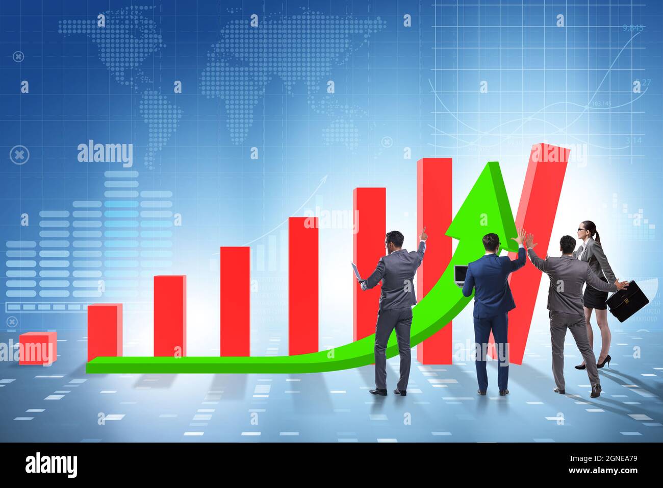 Business people supporting economic growth on the chart Stock Photo - Alamy