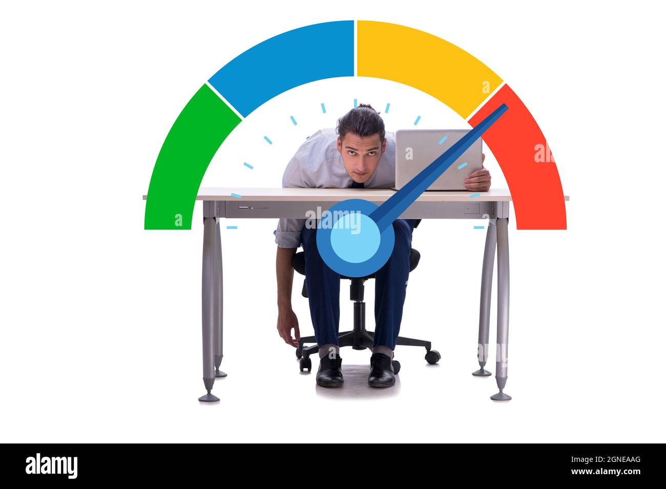 Businessman with the meter measuring his stress level Stock Photo - Alamy